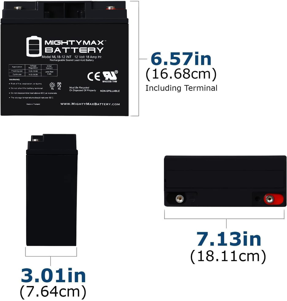 12V 18AH SLA Internal Thread Battery for ES1230 | eBay