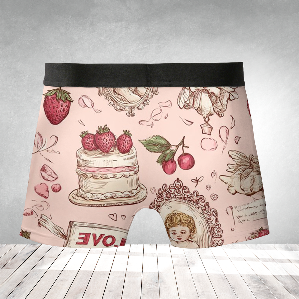 Mens Vintage Cupid Boxer Briefs Romantic Angel Cake Rose Sketch ...