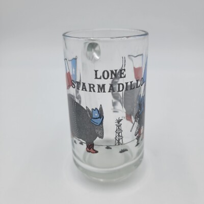 VINTAGE June Sobel Lone STARmadillo Texas Beer Glass Stein Glass ...