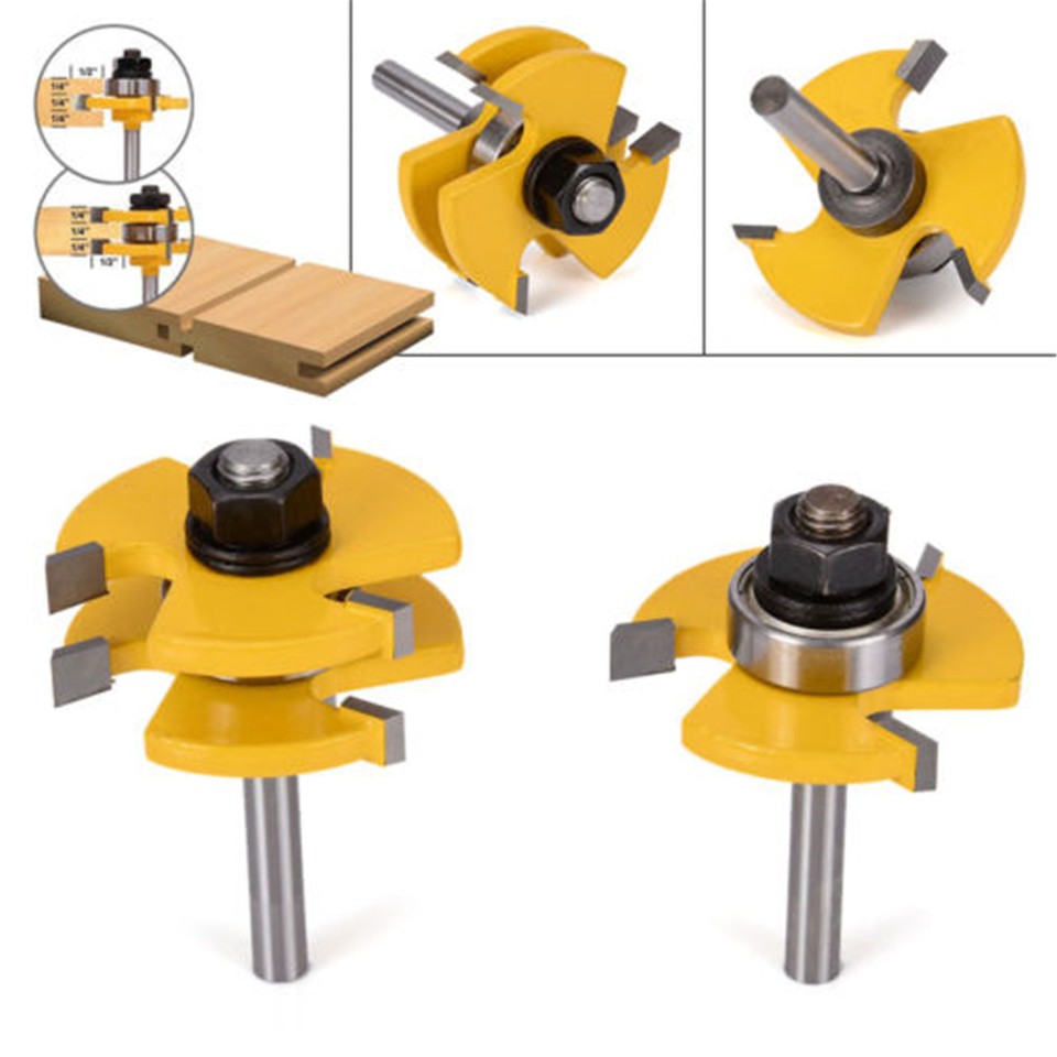 2 Bit T-shape Tongue & Groove Router Bit Set 3/4" Stock 1/4" Shank Wood ...