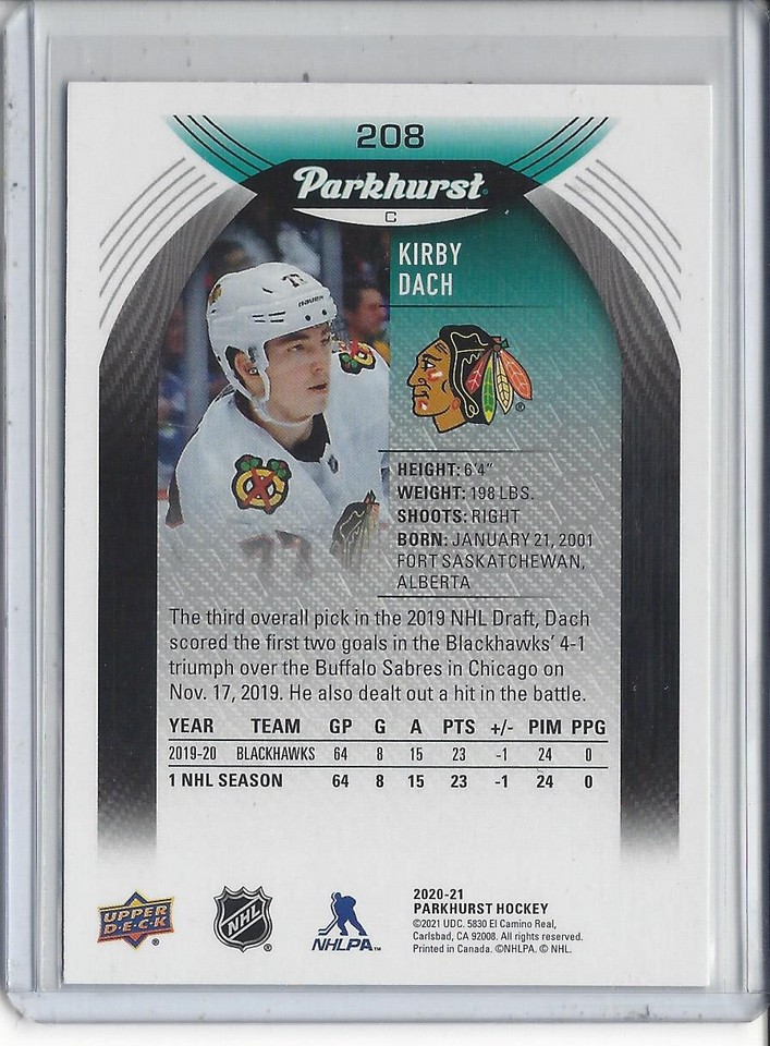 Kirby Dach, 2020-21 Parkhurst Hockey Card #208 (DB) | eBay