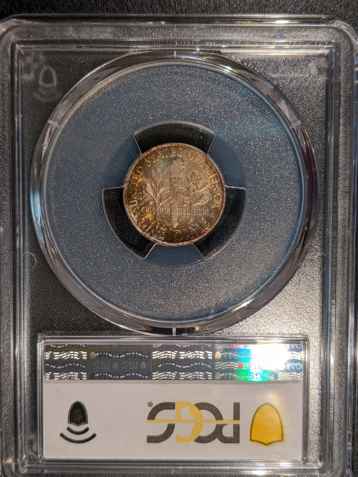 1961 pcgs ms67fb full band Roosevelt Dime Rare Beautiful Toned Key Date ...