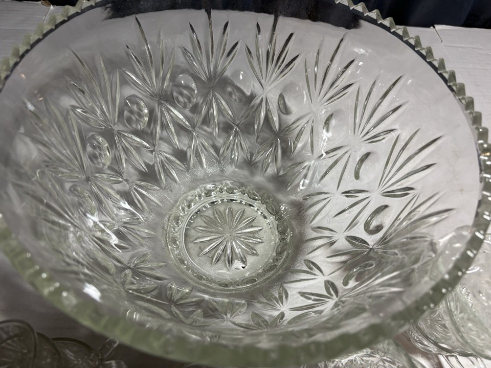 Hazel Atlas Lexington Glass Punch Bowl With 12 Cups Mint Condition | eBay