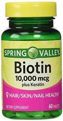 Spring Valley Biotin Dietary Supplement, 10,000 Mg With 100 Mg Keratin ...