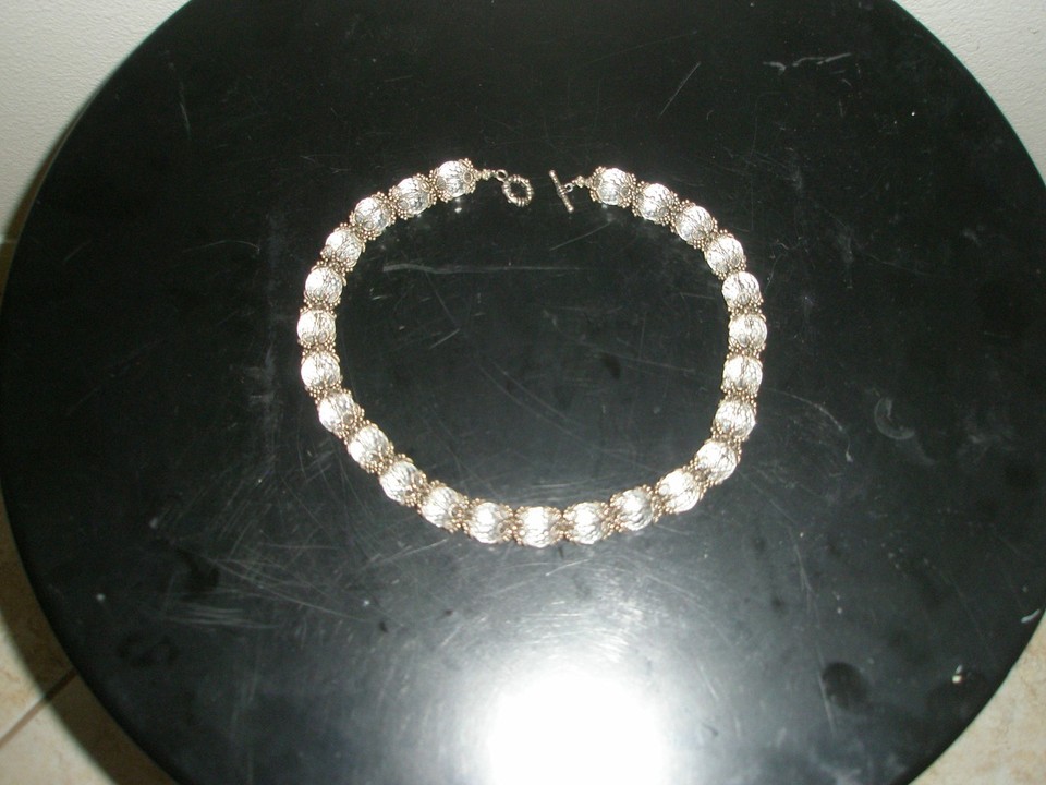 Vintage Faceted Rock Crystal Heavy Laced Sterling Silver Toggle 18 ...