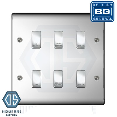 BG Polished Chrome Custom Grid Switch Panel Labelled Kitchen Appliance ...