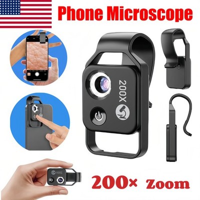 200X Phone Mini Pocket Microscope with LED Light/Universal Clip, Nano ...