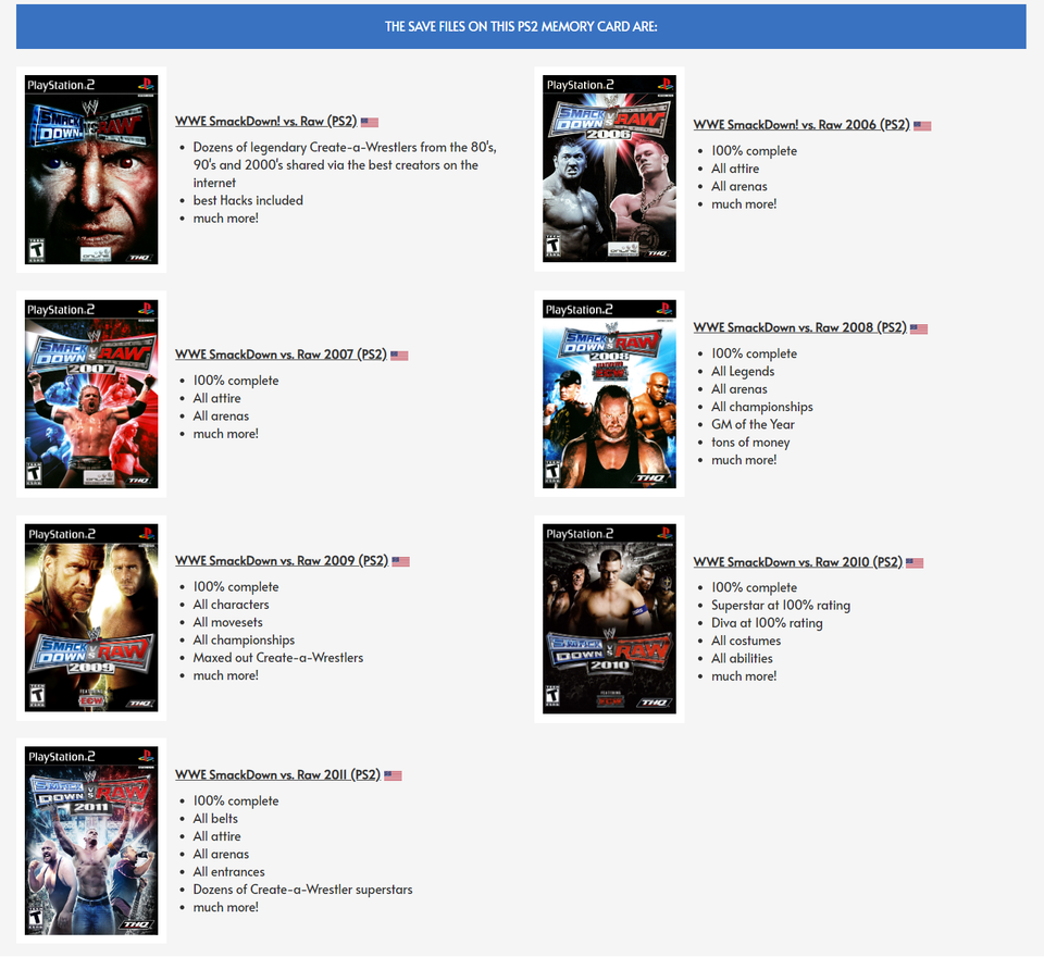 SmackDown! vs. Raw PS2 | MEMORY CARD SAVES | WWE WWF Wrestling Cheats ...