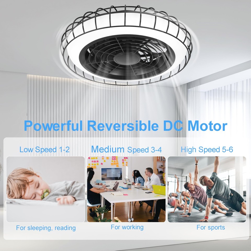 20'' Enclosed Ceiling Fan With Lights Bladeless Ceiling Fan With Light ...
