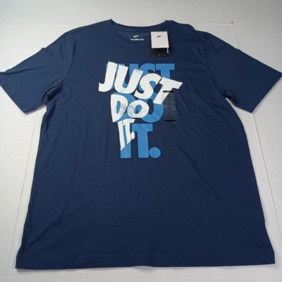 Nike Sportswear "Just Do It" Slogan Print T-Shirt Men's Size LT Navy ...