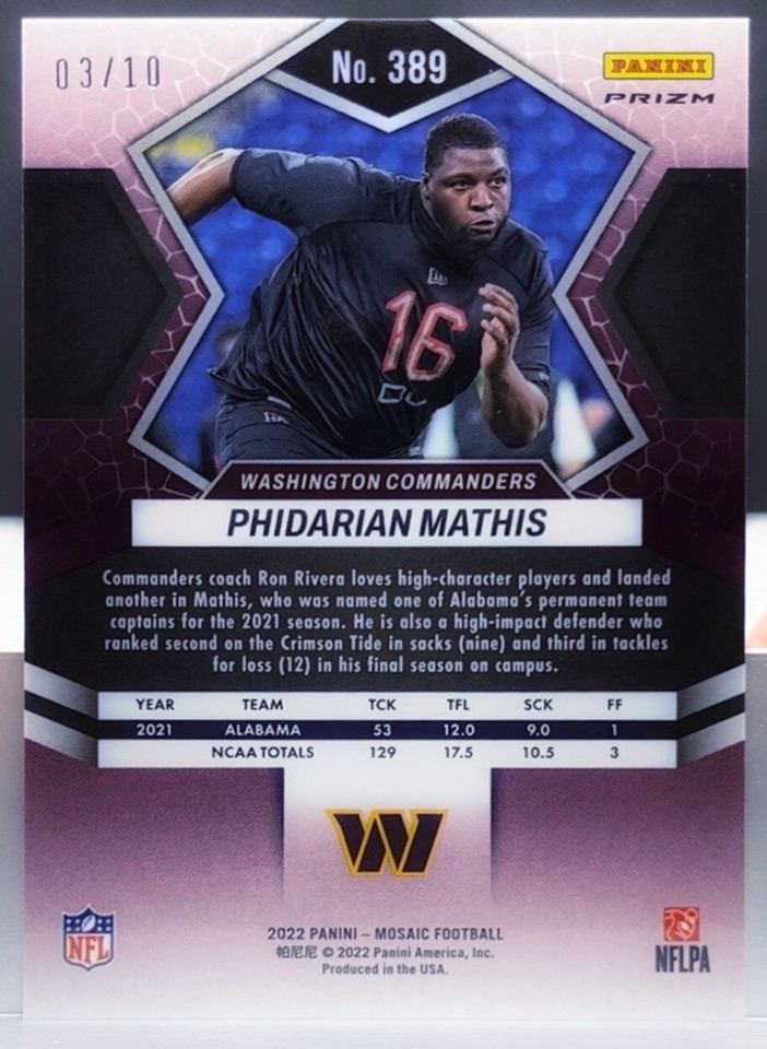 Phidarian Mathis Commanders RC 2022 Mosaic Gold Prizm Ultra Rare SSP ...