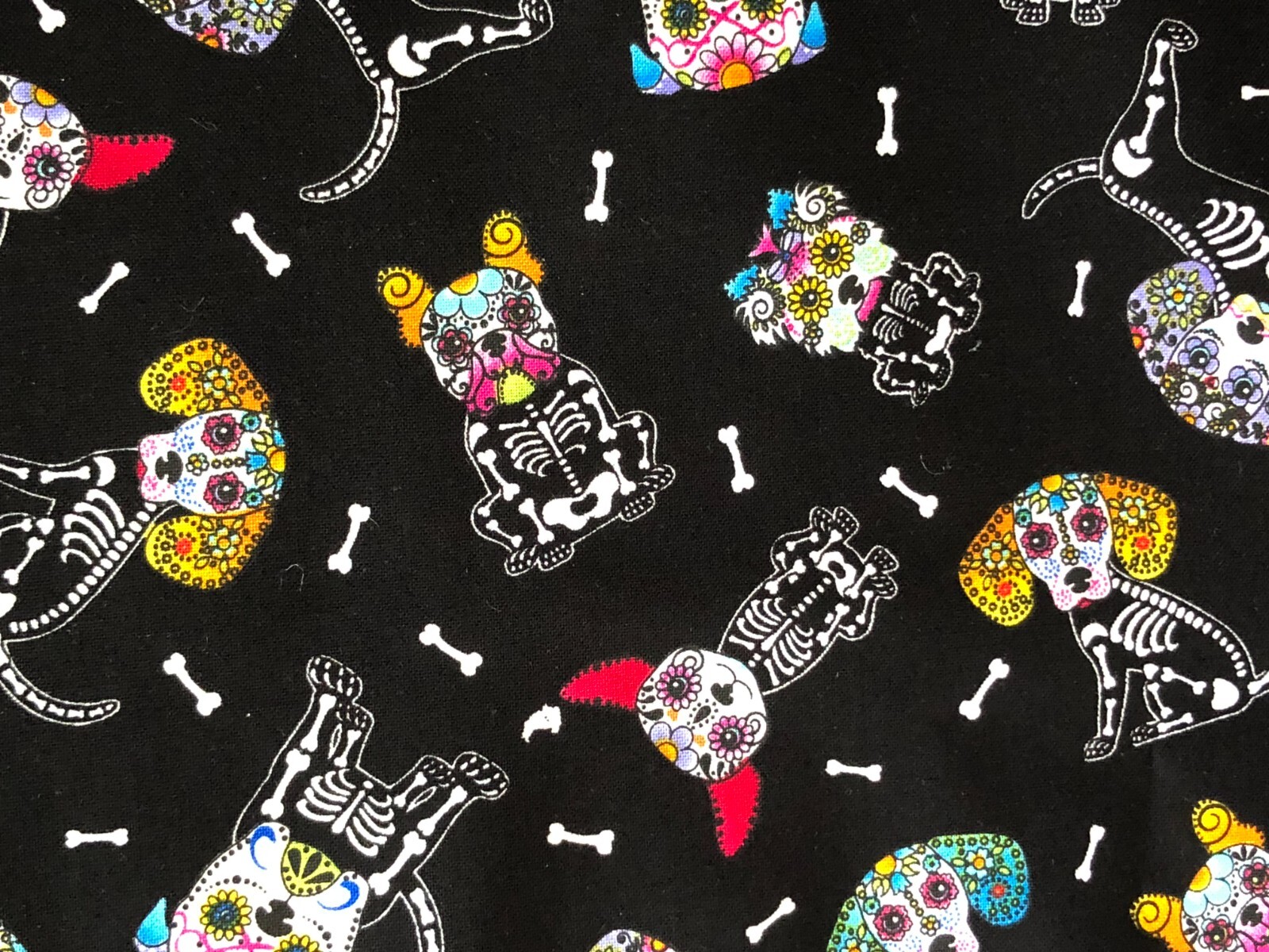 Halloween Day of Dead Sugar Skull Style Dogs & Bones Yorkie Bull Dog ...