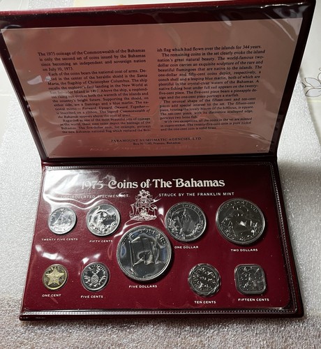 1975 Bahamas Uncirculated Specimen Coin Set – 9 Coins w/ COA (Franklin ...