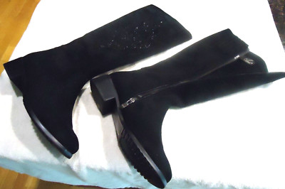 AZURA Black Tall Suede Rhinestone Boots Size 38M (7.5-8) | eBay
