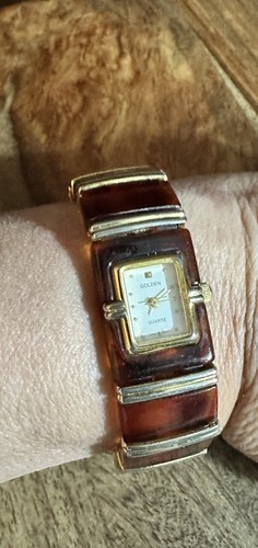 Vintage Woman’s Watch Faux Tortoise Shell Golden Quartz Japan MVT Works ...