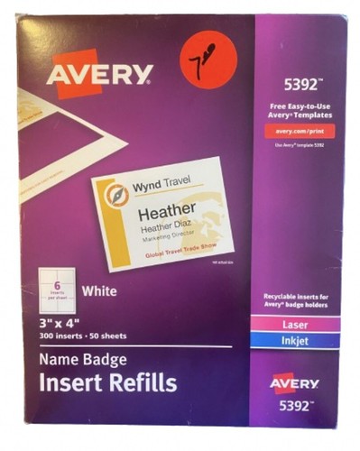 Avery Templates Name Badge Insert Refills Laser / Inkjet 3 x 4 White ...