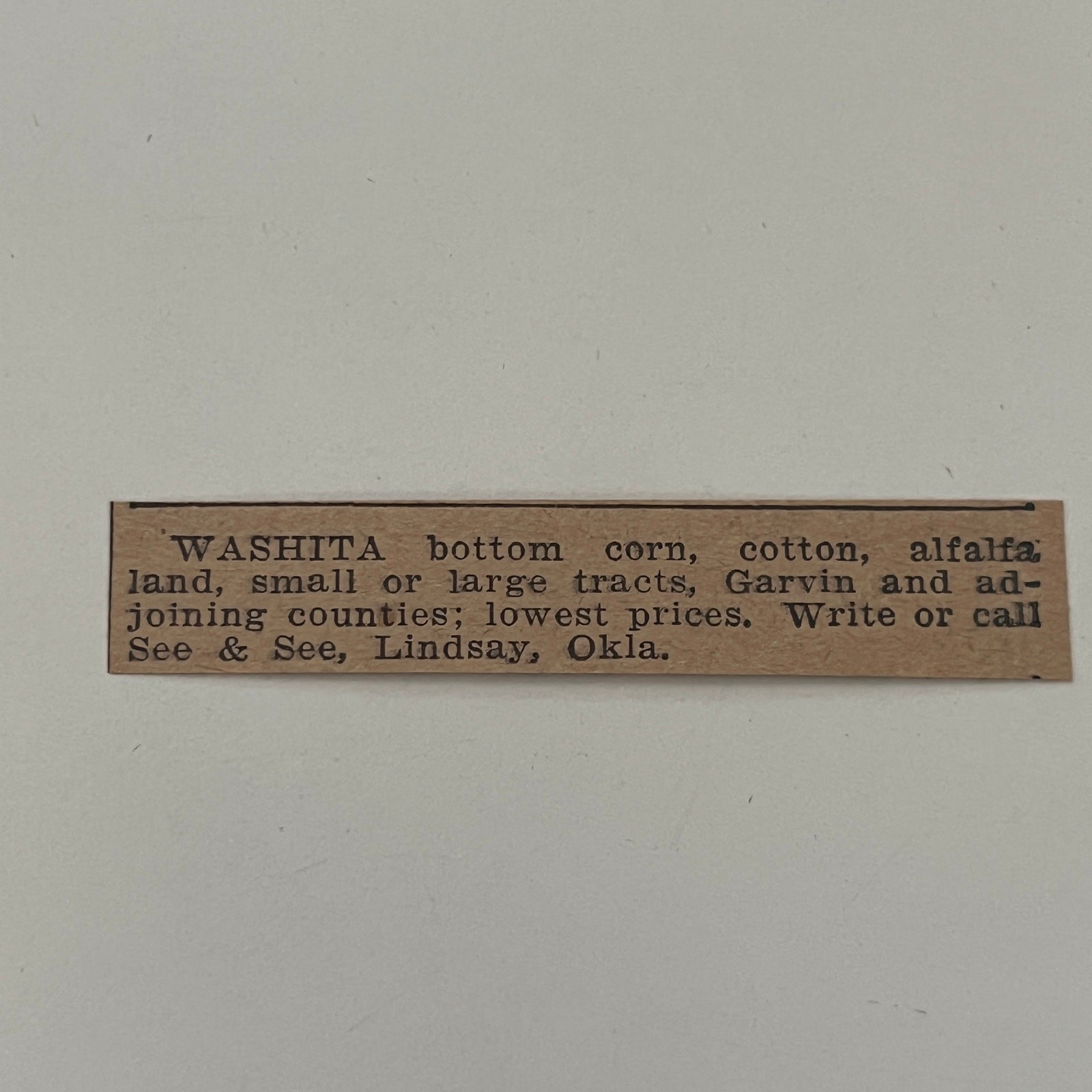 Washita Bottom Corn Cotton Alfalfa Land Lindsay OK 1911 Clipping SAH7 ...