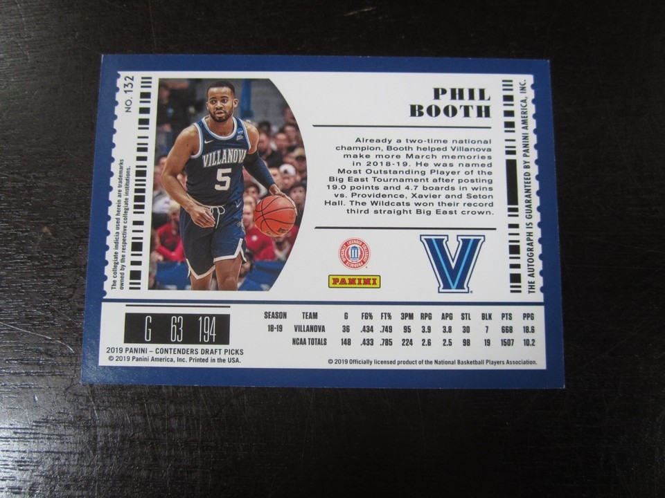 2019-20 Panini Contenders # 132 Phil Booth Autograph Signed Auto Card ...