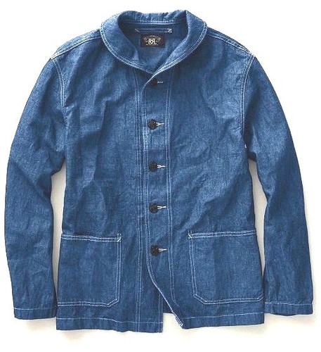 POLO RALPH LAUREN RRL INDIGO COTTON LINEN SHAWL MILITARY CHORE JACKET ...