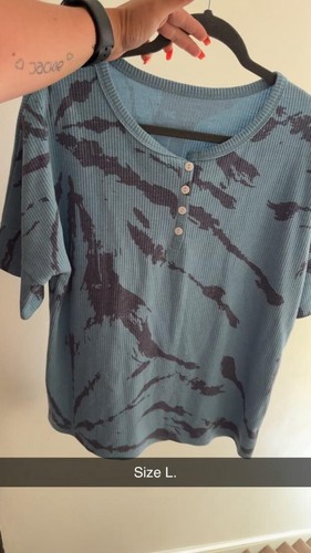 Women's T Shirt Tie Dye Round Neck Button Front Dolman Sleeves Top L ...