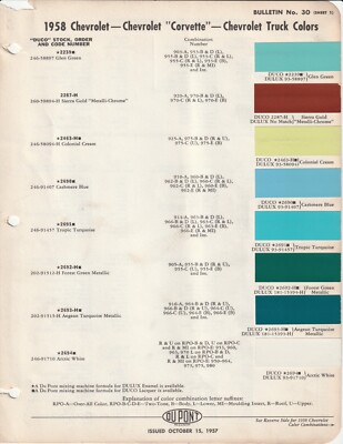 1958 CHEVROLET CAR TRUCK CORVETTE BEL AIR IMPALA PAINT CHIPS (DUPONT ...