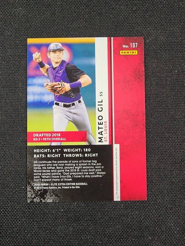 2018 Panini Elite Extra Edition Mateo Gil auto autograph rookie card ...