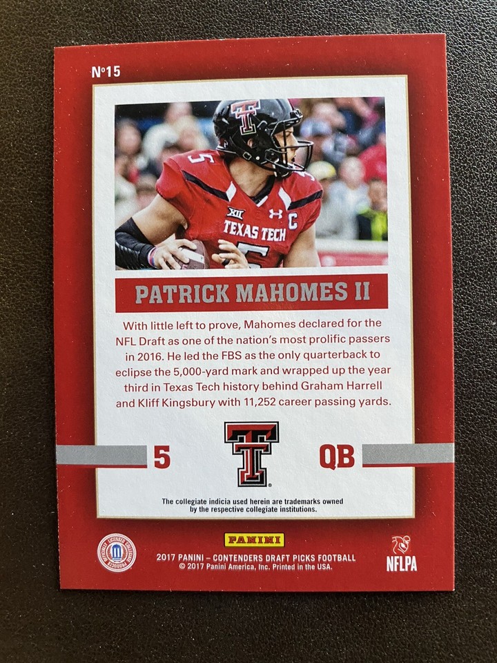 2017 PANINI CONTENDERS PATRICK MAHOMES SCHOOL COLORS RC ROOKIE #15 | eBay