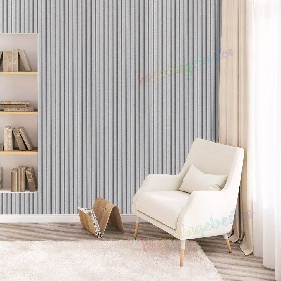 Wooden Slat Panelling Wallpaper 3D Wood Panel Effect Stripe Home Room ...