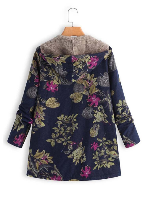 Women Winter Warm Floral Hooded Jacket Flower Print Coats Winter ...