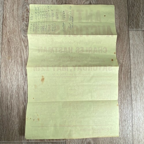 Vintage Farm Auction Sale Advertising Paper Sign Fold Out Beausejour ...