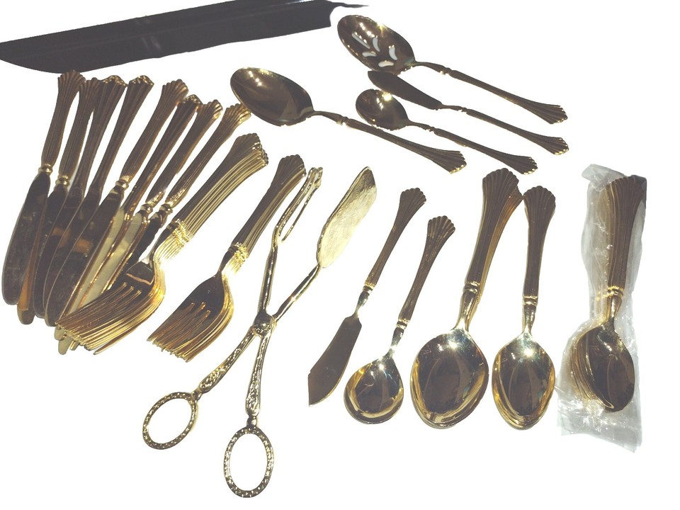 LOT Vintage Gold Silverware 55 Piece Set Most Are NEW Cambridge Rogers ...