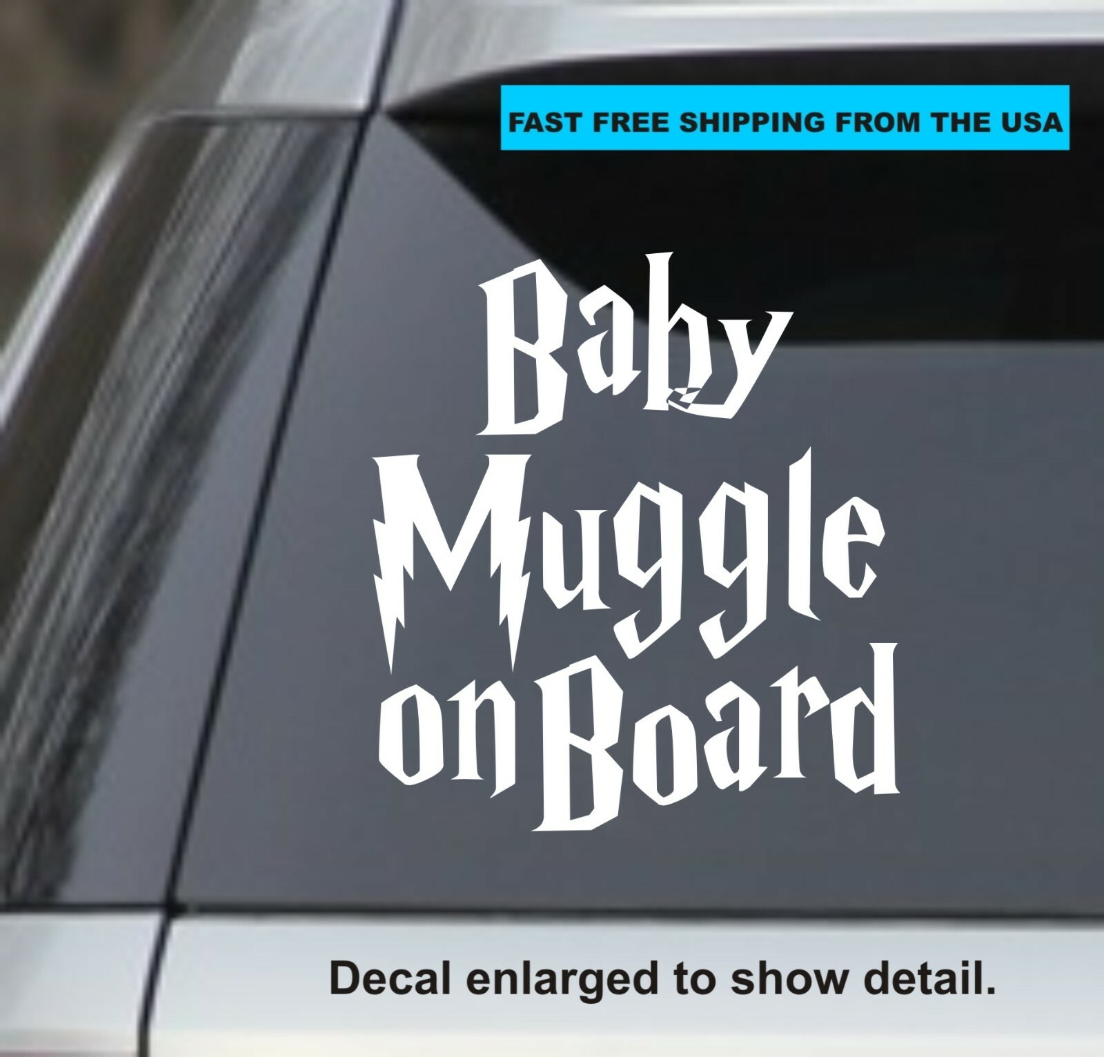 BABY MUGGLE ON BOARD 5.5" WHITE FUNNY CAR TRUCK WINDOW STICKER VINYL ...
