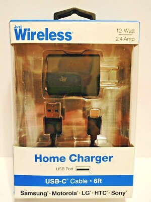 Just Wireless Home Charger USB Type-C to USB Type A 2.4 Amp (6ft USB-C ...