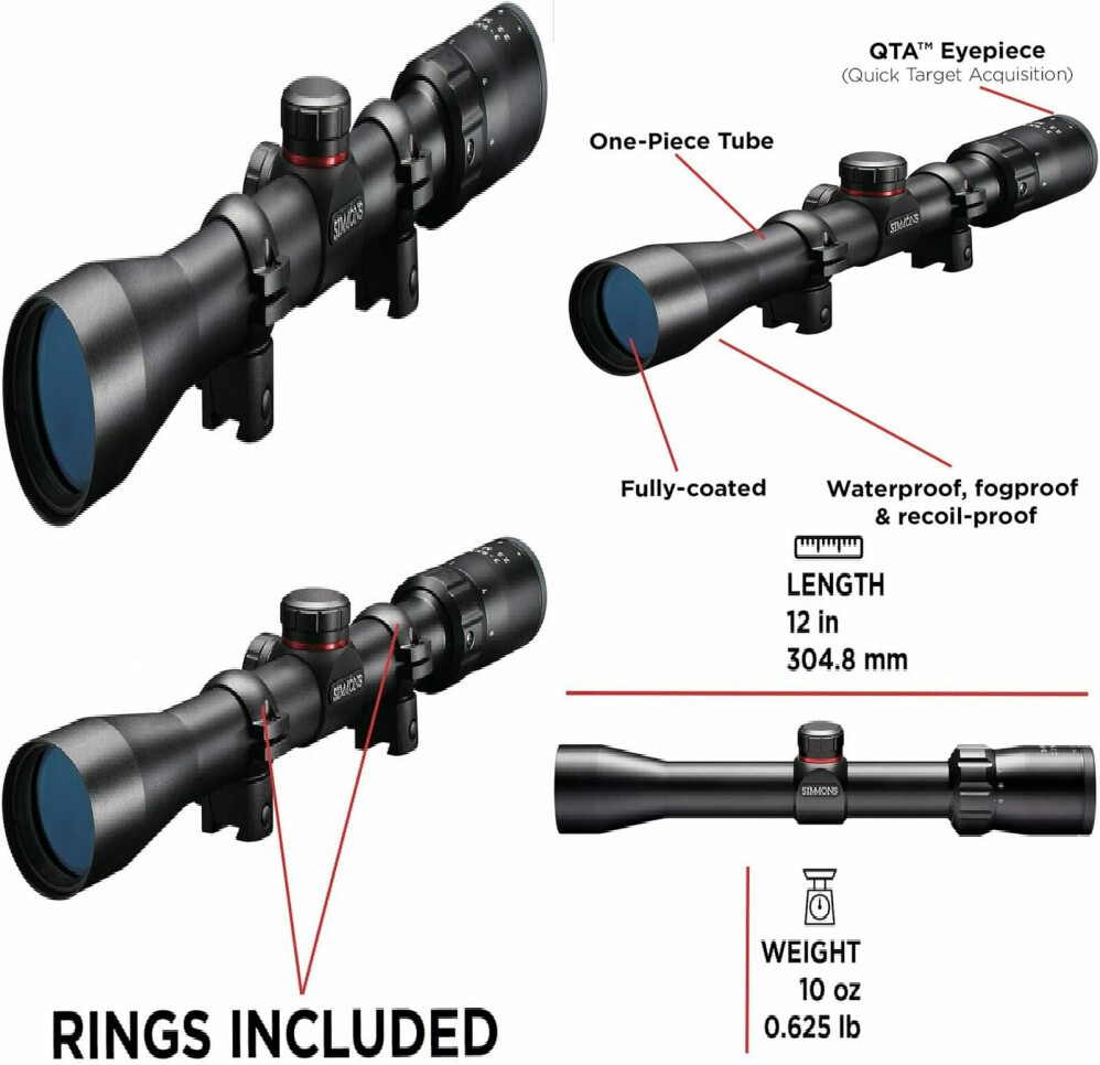 Simmons 3-9x32mm .22 Waterproof Fogproof Matte Black Riflescope (511039 ...