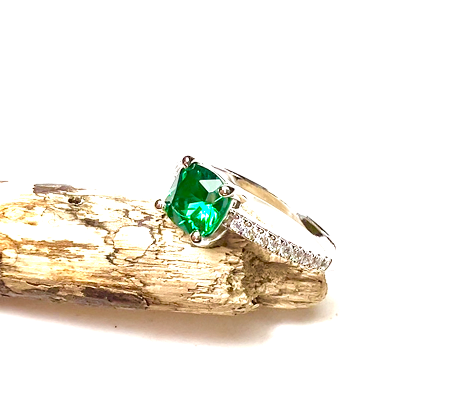 Lab Made Emerald Ring Solid 10K White Gold,, May Gem 20th Anniversary ...