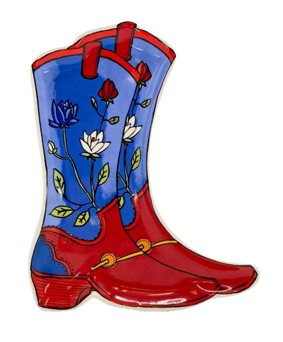 Pioneer Woman Western Boot Trinket Tray Sponge Tay Blue Red Country ...