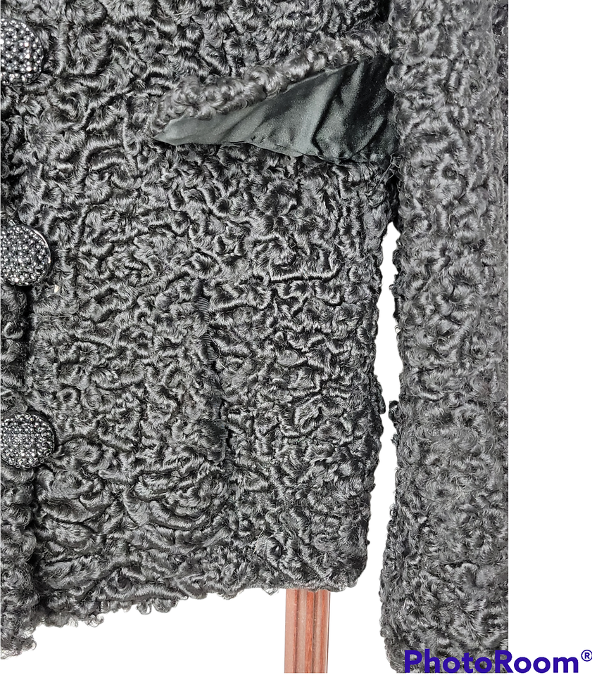 Black Vintage Beautiful Persian Karakul Lamb Fur Coat Turquoise Lining ...