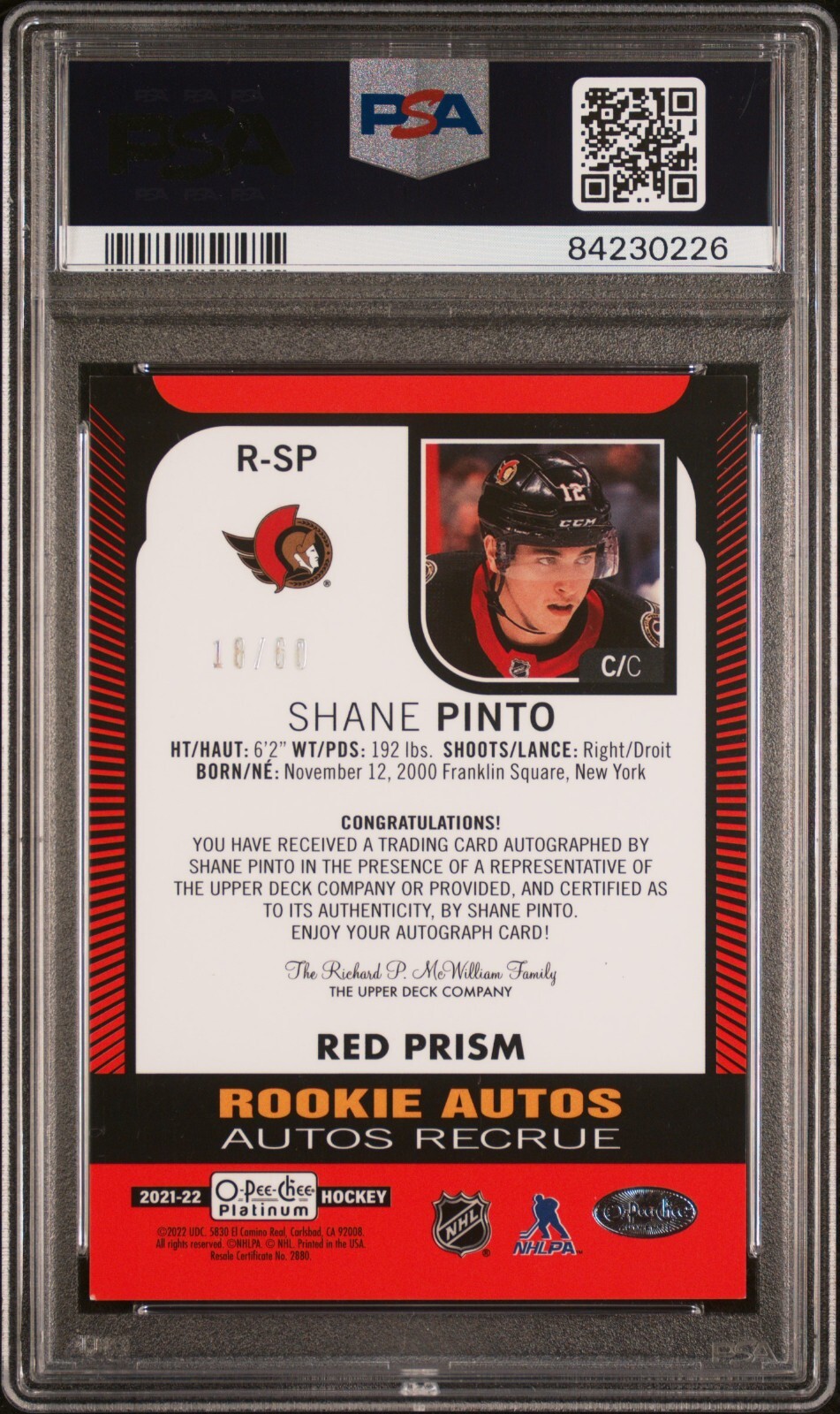 2021-22 O-Pee-Chee Platinum - Rookie Autographs Red Prism #R-SP Shane ...