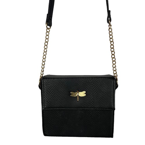 New Look Black Box Purse Bag with Gold Chain Crossbody Shoulder ...