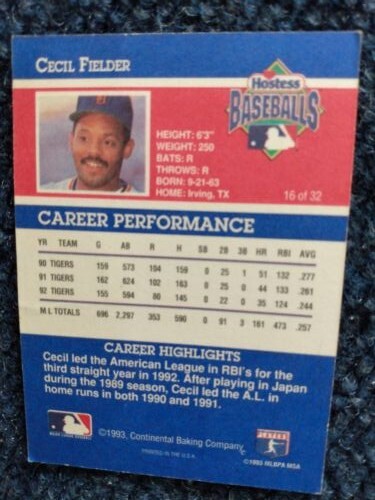 Cecil Fielder - 1993 Hostess #16 - Tigers Baseball Card | eBay