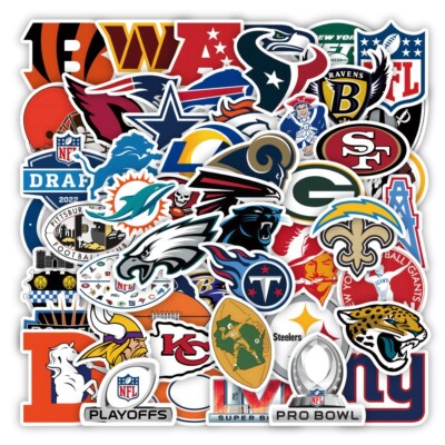 50 Pcs Complete 32 NFL Teams Logo Decal Vinyl Stickers Set Skateboard ...