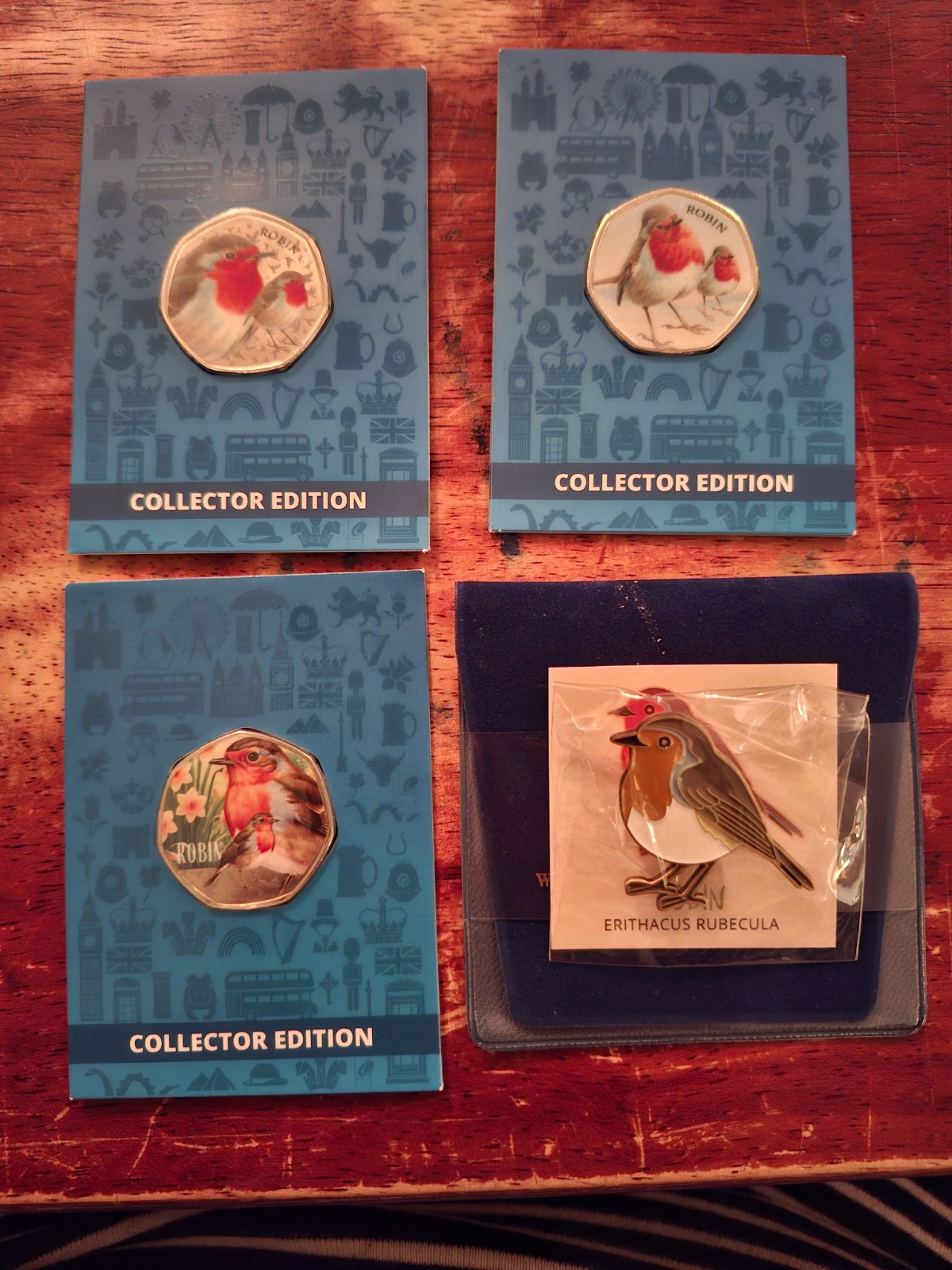 3 x Robin Commemorative coins and 1 x Robin Pin Badge (1) | eBay UK
