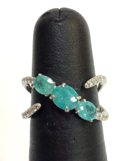 (MA3) Lady's 925 Sterling Silver 2.9g Synthetic Blue Stone Ring -Size 6 ...