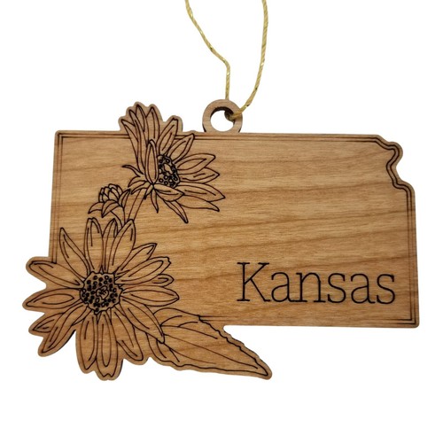 Kansas Wood Ornament - KS State Shape with State Flowers Wild ...