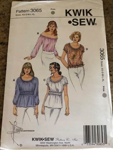 🌷 KWIK SEW #3065 - LADIES ( 4 STYLE ) ELASTIC NECK PEASANT TOP PATTERN ...