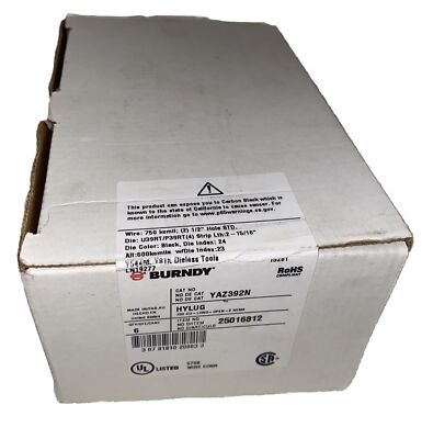 (6) BURNDY YAZ392N COPPER COMPRESSION LUG 2 HOLE W/ INSPECTION WINDOW ...