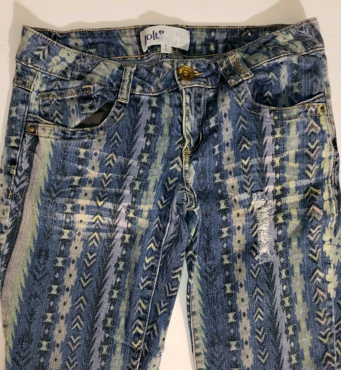 Jolt Womens Jr 7 Southwest Distressed Lowrise Ankle Jeans | eBay