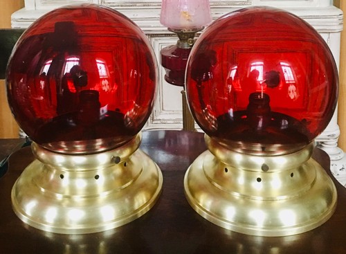 RARE ANTIQUE RUBY RED BALL GLASS LIGHT SIGN FIXTURES THEATER | eBay