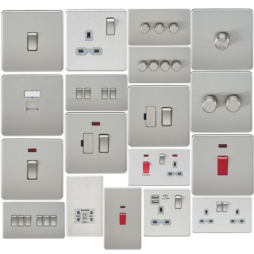 Screwless Brushed Chrome Switch Socket USB Dimmer Cooker Shaver Fuse ...