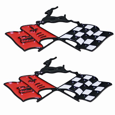 2Pc Fits 1961 Impala Quarter Panel Crossed Flag Emblem Badge NEW Black ...